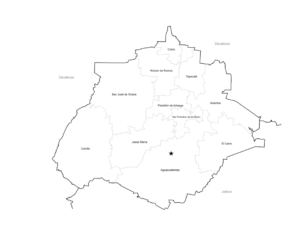 Mapa de Aguascalientes con nombres de todos los municipios