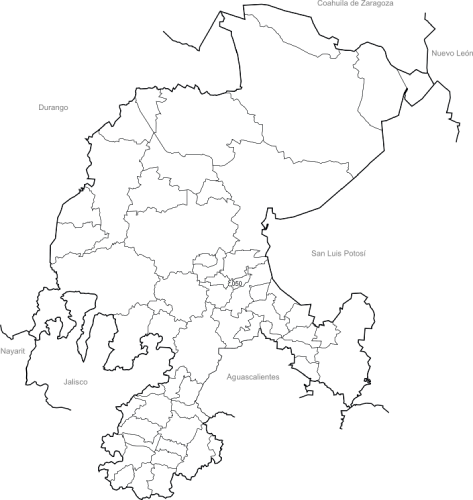 Mapa de Zacatecas con nombres de municipios para imprimir