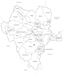 Mapa de Durango con municipios para imprimir en PDF
