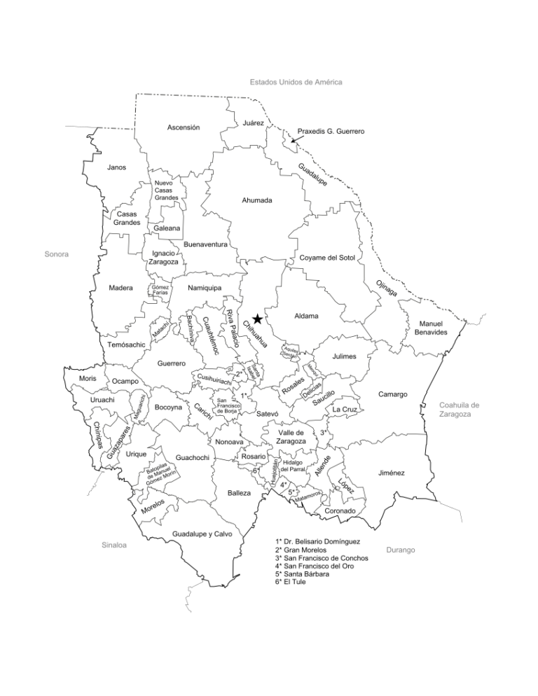 Mapa de Chihuahua con nombre de sus pueblos en PDF gratis