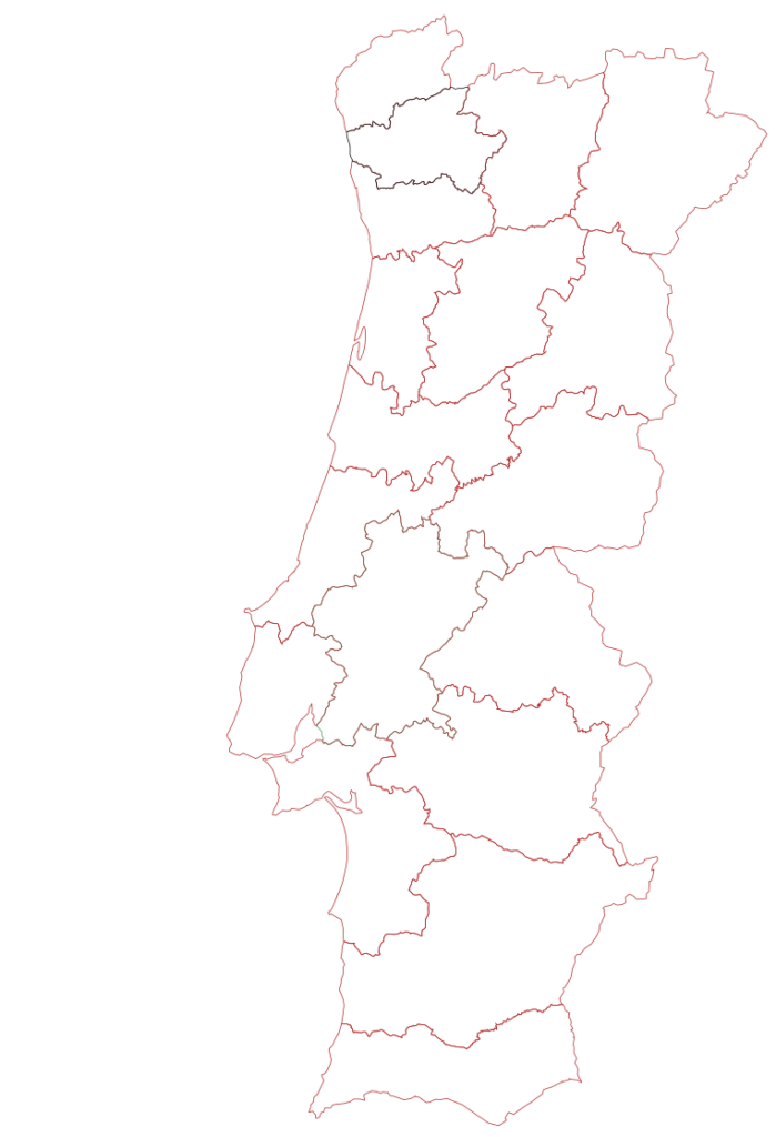 Mapa de Portugal con los nombres de las ciudades en PDF