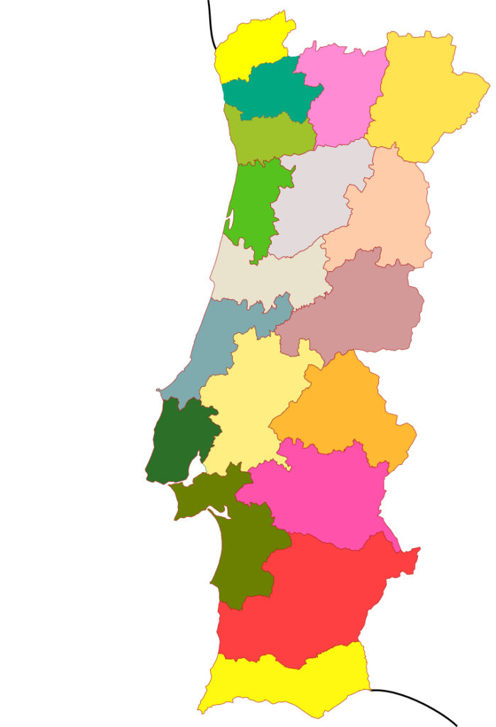 Mapa de Portugal con los nombres de las ciudades en PDF