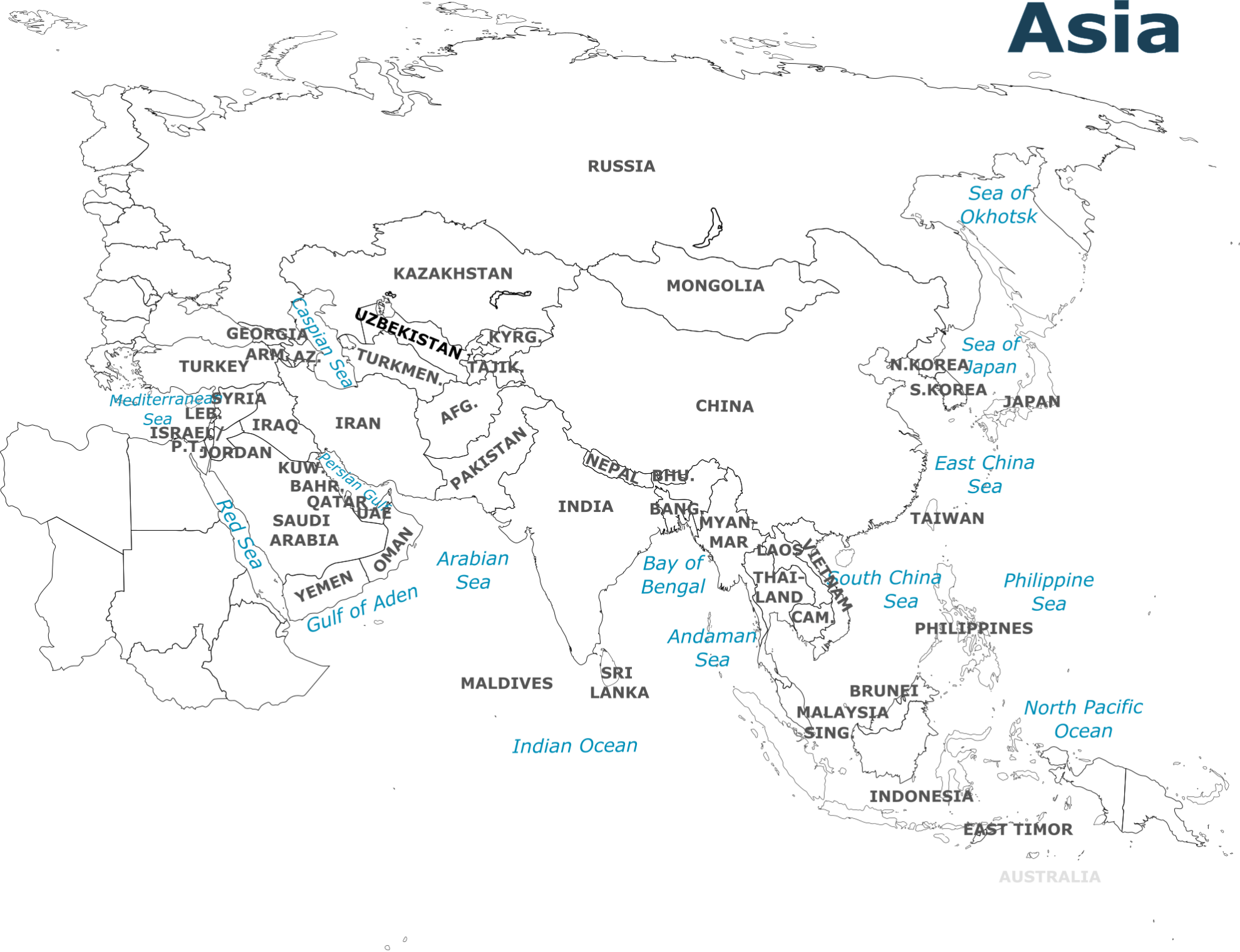 Mapa de Asia: tipos, descargas gratuitas y uso en proyectos