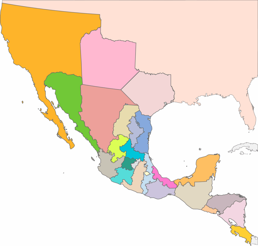 Mapa de 1821 México para imprimir y para colorear con nombres