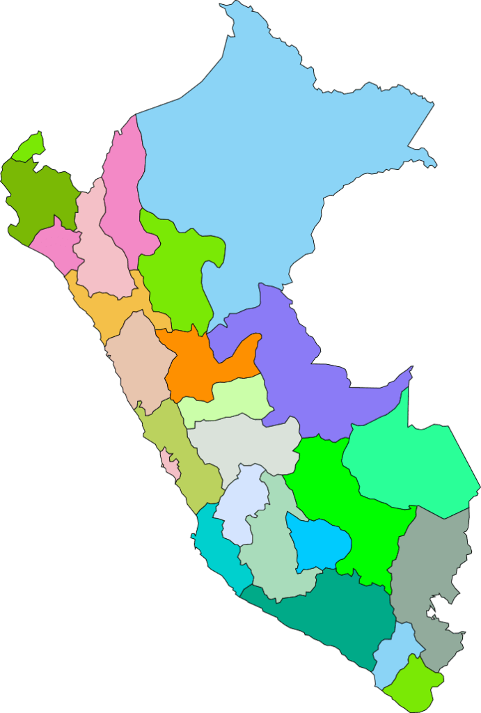 Mapa de Perú y sus regiones para imprimir o colorear en PDF